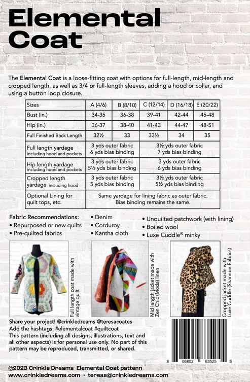 Elemental Coat sewing pattern – Crinkle Dreams