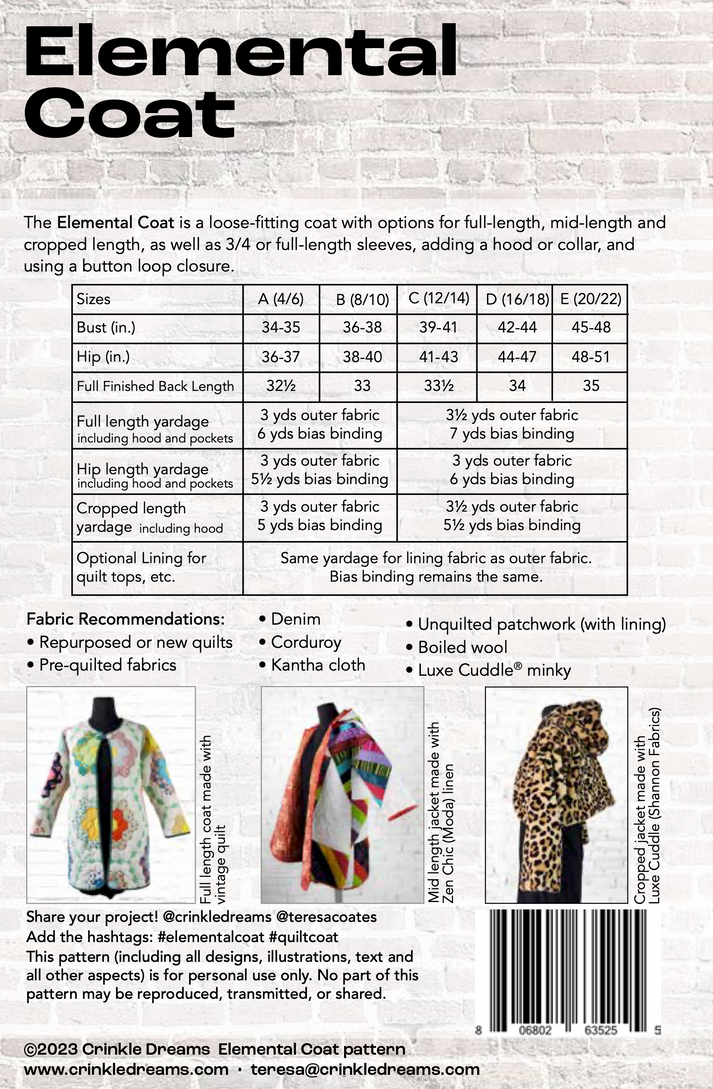 Elemental Coat sewing pattern – Crinkle Dreams